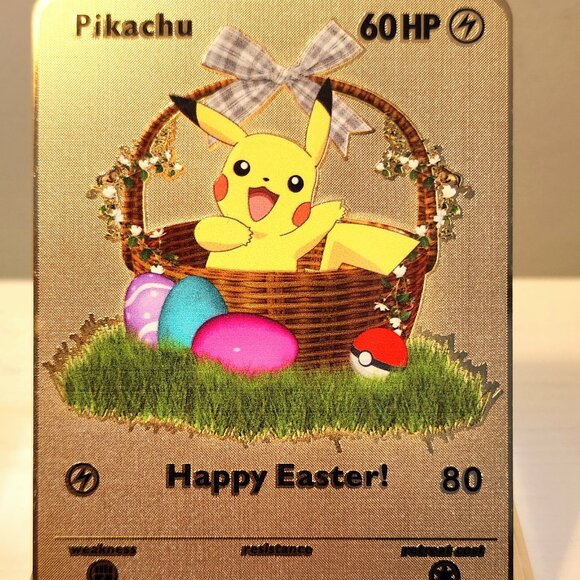 Toys | Pikachu Easter Theme Gold Metal Pokemon Card | Poshmark